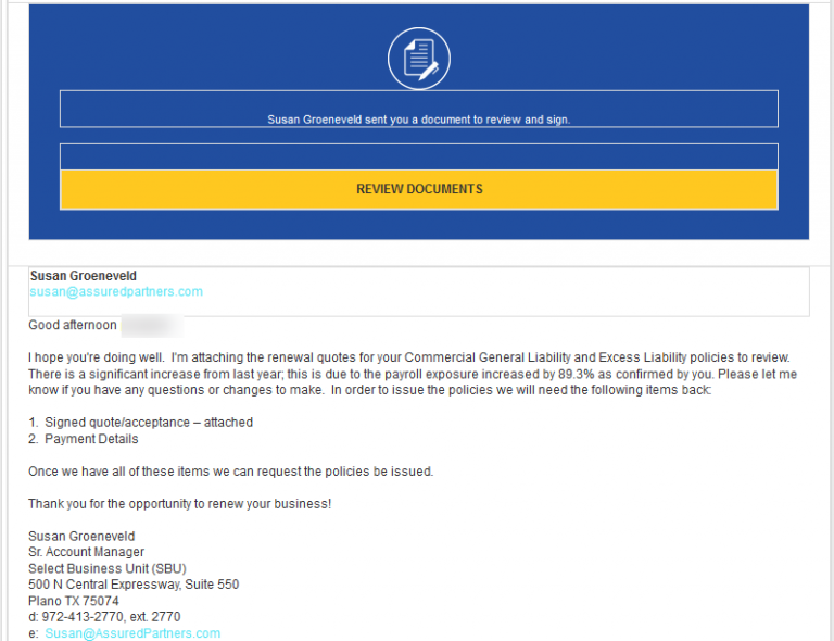 Phishing from 8/24/22: “Susan Groeneveld sent you a document to review ...