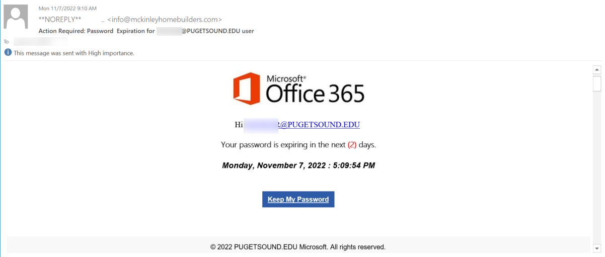 Phishing from 11/11/2022: “Action Required: Password Expiration for ...