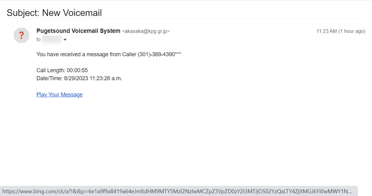 Phishing from 8/29/2023: “New Voicemail” – Puget Sound Information Security