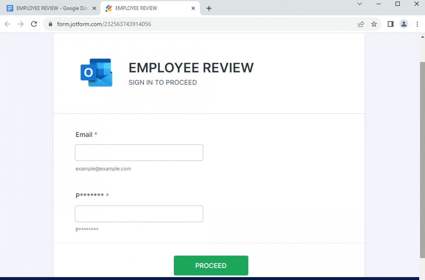 Phishing from 9/14/2023: “Document shared with you: ‘EMPLOYEE REVIEW ...