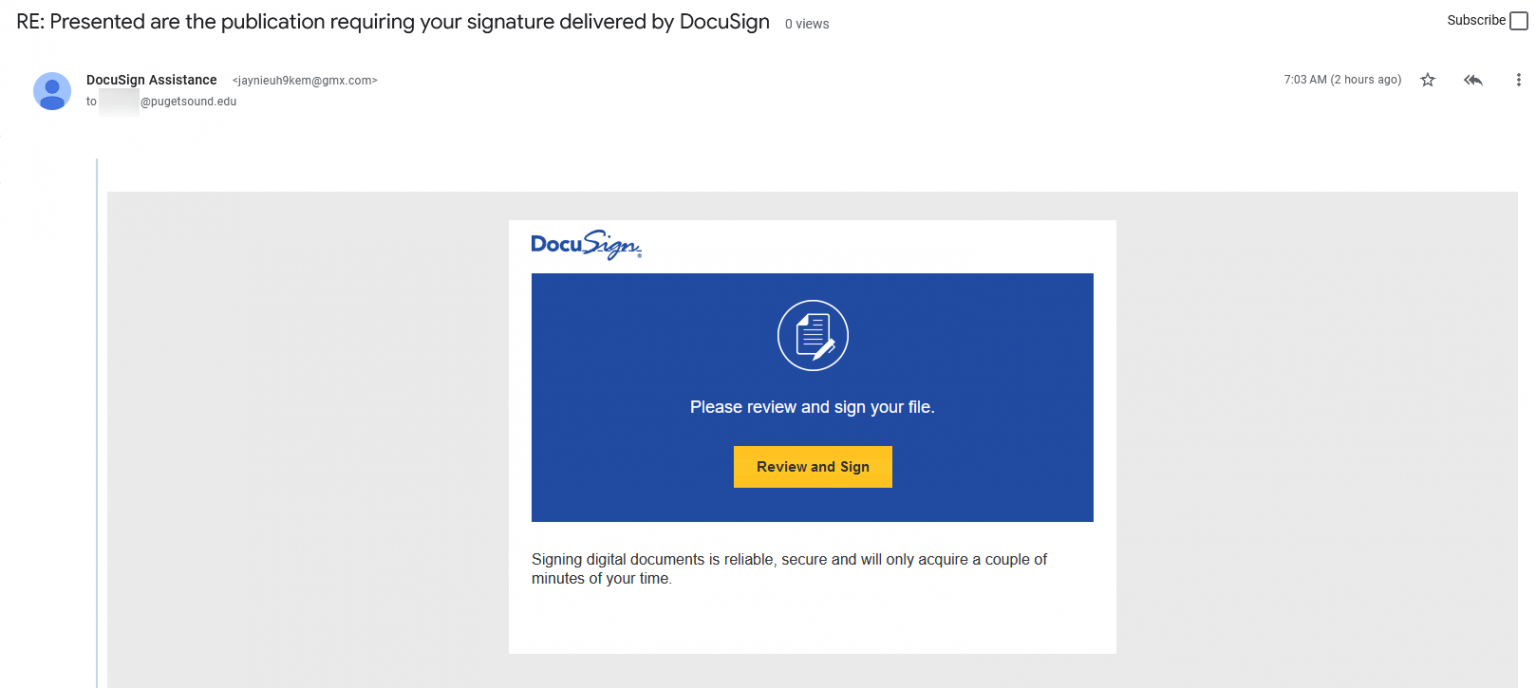 Phishing Impersonating DocuSign: Various Subject Lines – Puget Sound ...